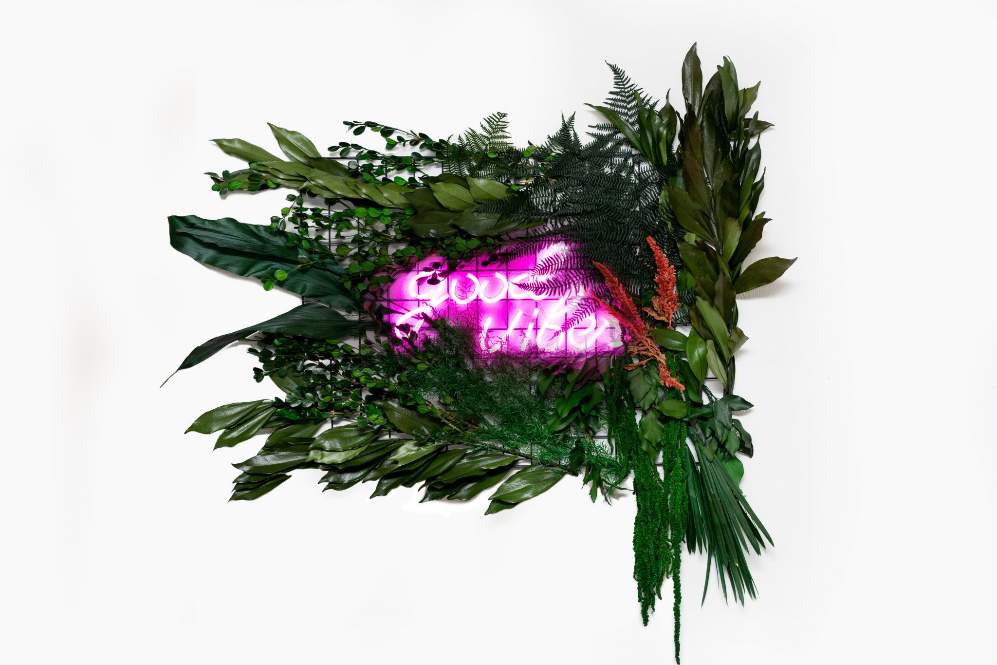 Pflanzenbild im Dschungeldesign "Good Vibes" 75 x55 cm mit Neon LED ...